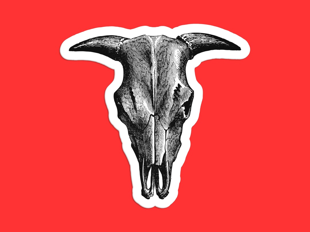 Bull Skull Sticker, Gothic Bull Skull, Rustic Bull Skull Art, Western ...