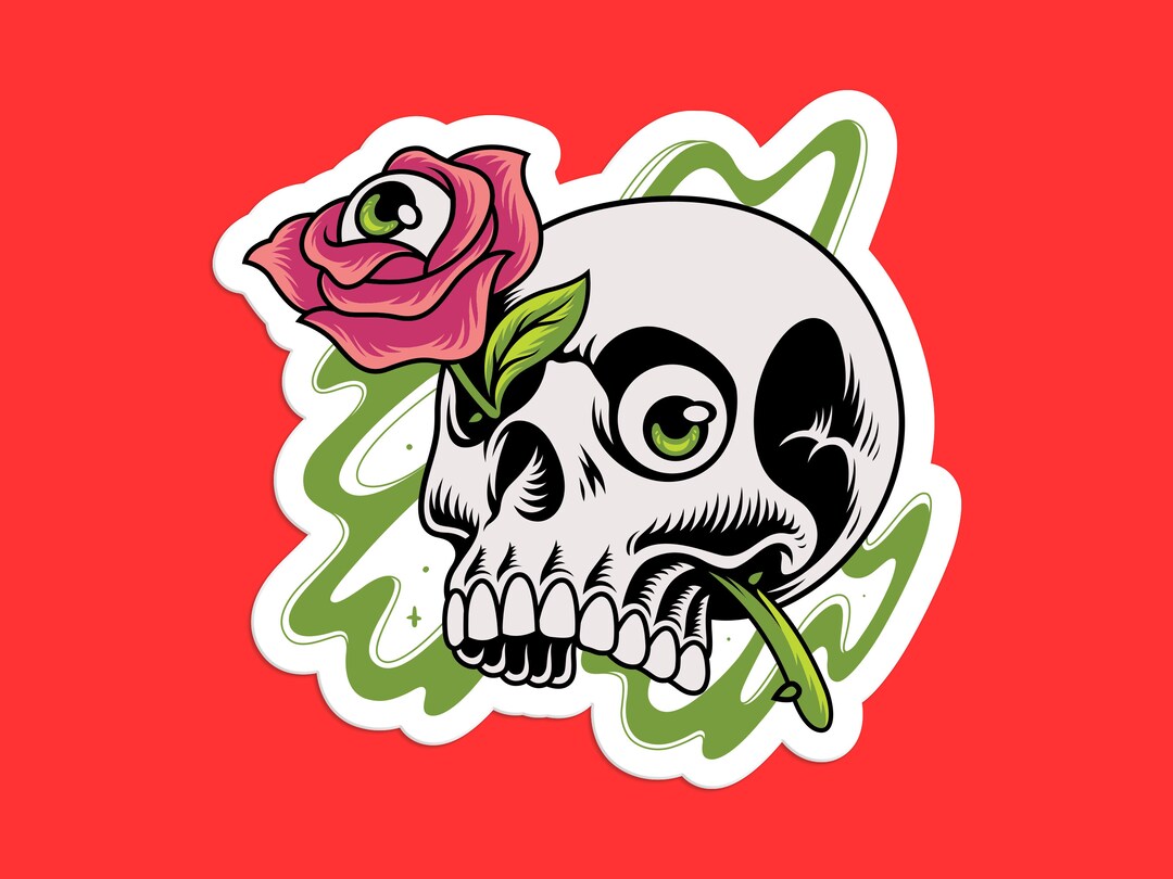 Skull Rose Sticker, Macabre Art, Rose With Eyeball, Gothic Design - Etsy