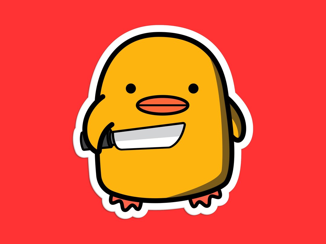 Cheerful Yellow Duck Sticker, Cute Duck With Knife, Adorable Duck ...