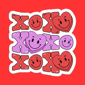 XOXO Sticker, Heart and Smiley Face Decal, Cute Colorful Love Sticker ...