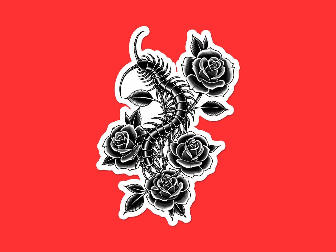Centipede With Black Roses Sticker | Gothic Insect Vinyl Decal | Tattoo ...