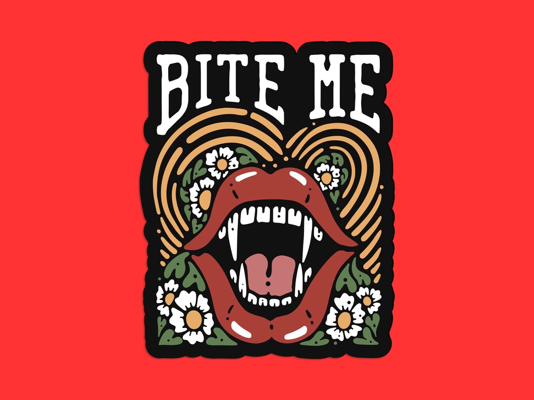 Bite Me Sticker - Bold Vampire Lips and Flowers Design - Etsy