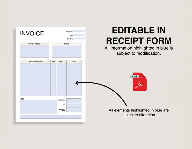 Invoice & Receipt Form | Fillable PDF | Automatically Calculates Totals ...
