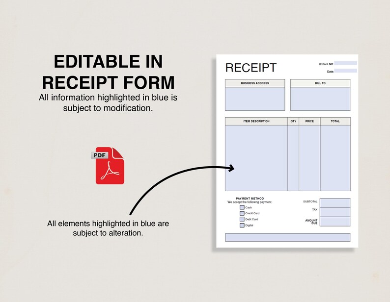 Invoice & Receipt Form | Fillable PDF | Automatically Calculates Totals ...