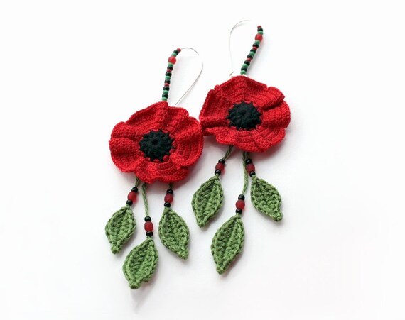Items Similar To Made To Order Crochet Flower Earrings Poppy Earrings