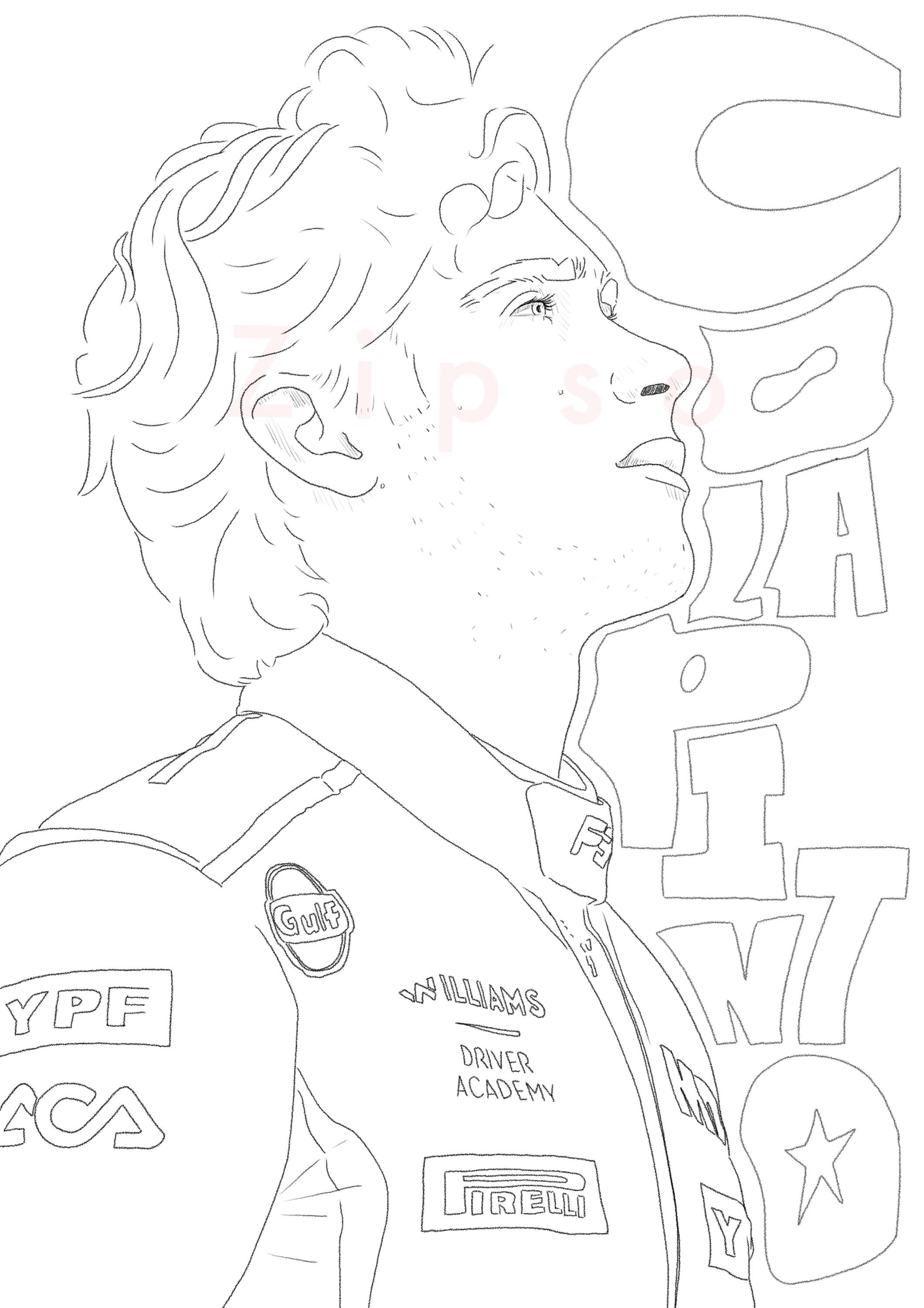 Franco Colapinto Coloring Printables, Williams Poster, F1, Formula 1 ...