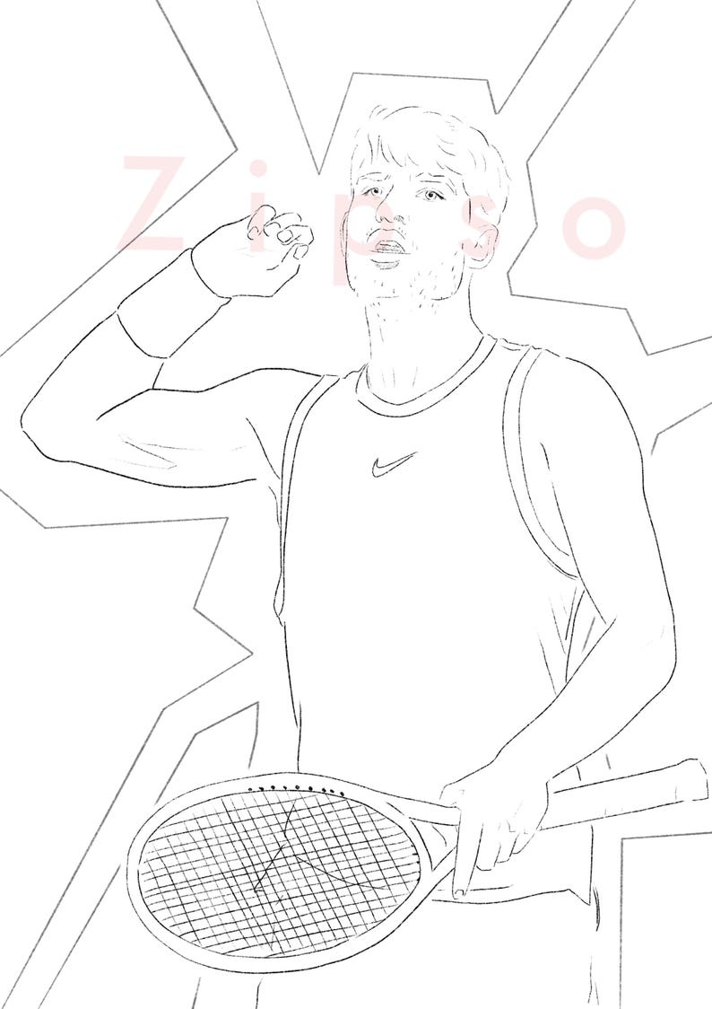 Carlos Alcaraz Coloring Printables, Poster, Tennis, Wimbledon, Grand ...