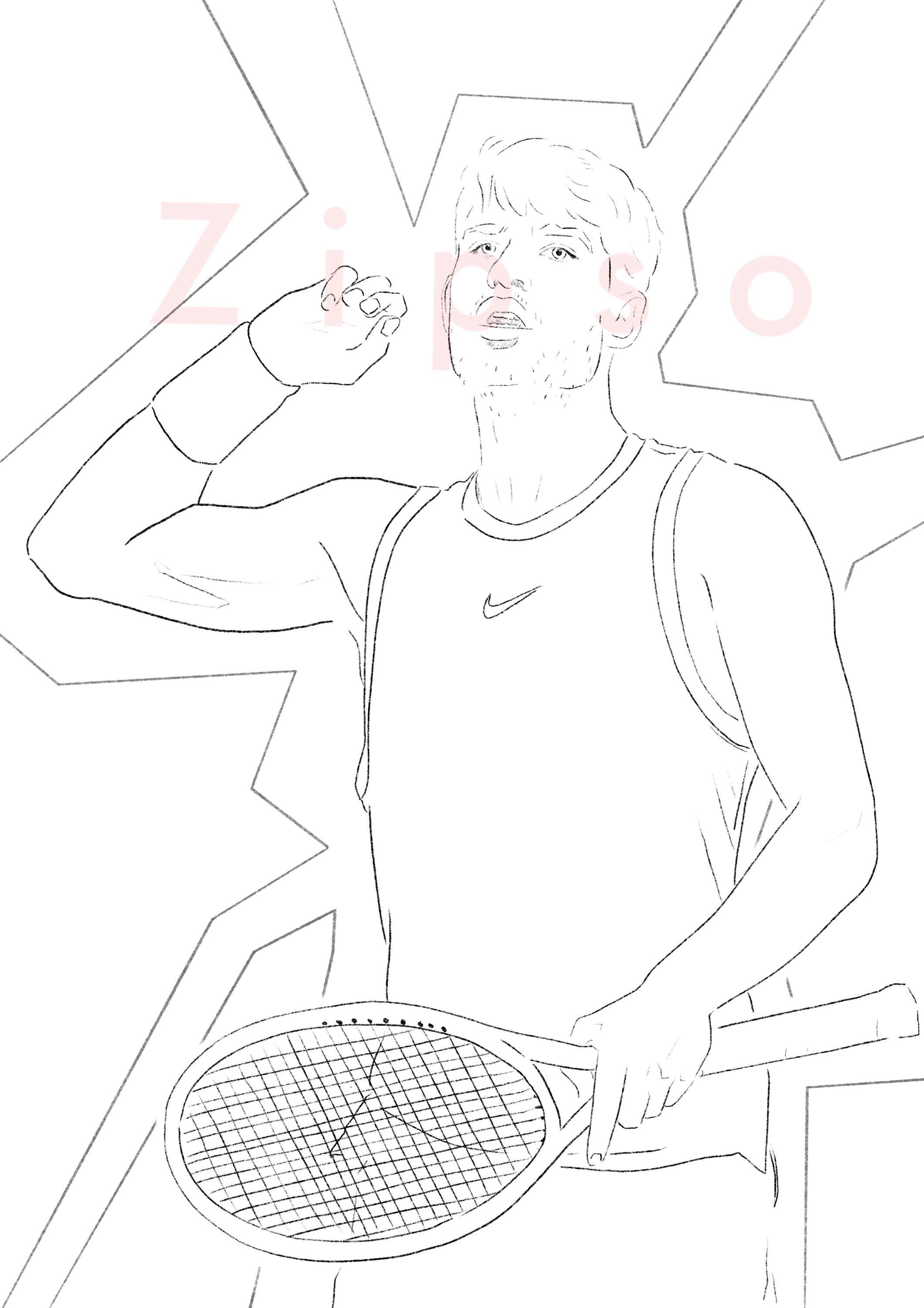 Carlos Alcaraz Coloring Printables, Poster, Tennis, Wimbledon, Grand ...