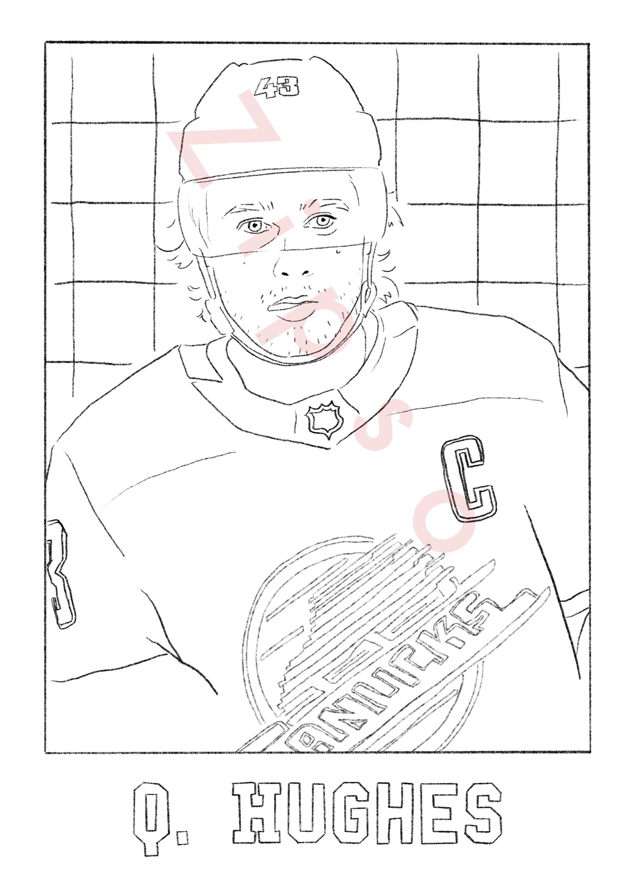 Quinn Hughes Coloring Printables Set 1 Quinn Hughes Poster Canucks