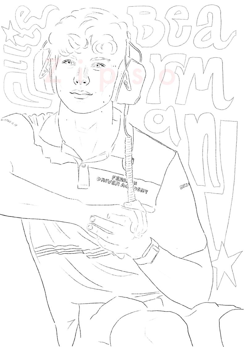 Ollie Bearman Coloring Printables, Ollie Bearman Poster, Haas, Scuderia ...