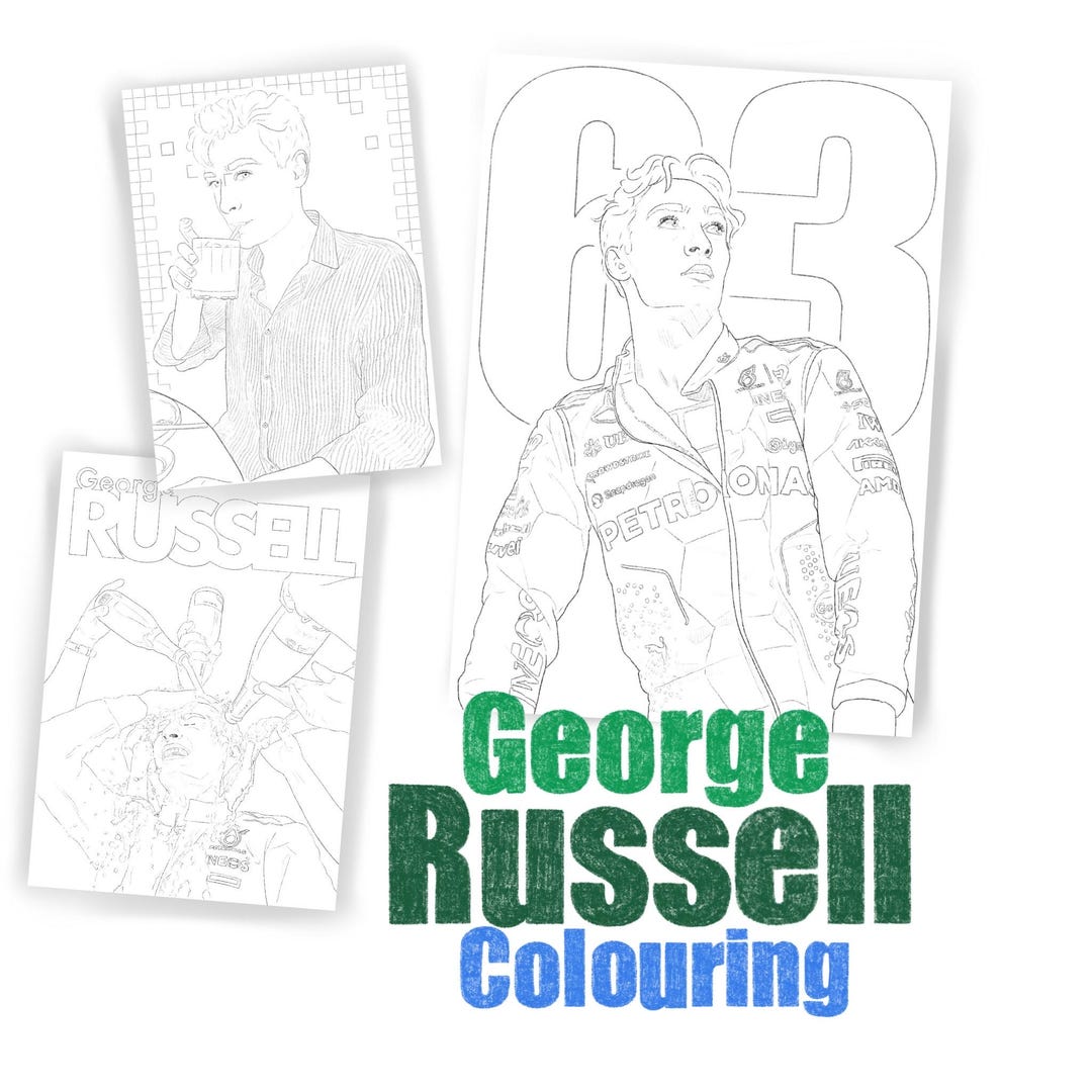 George Russell Coloring Printables, Poster, Mercedes, F1, Formula 1 ...