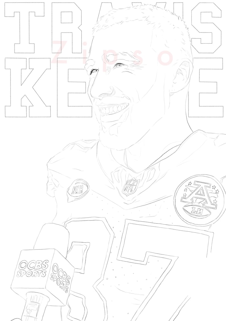 Travis Kelce Coloring Pages, Printables, Poster, Kansas City Chiefs ...
