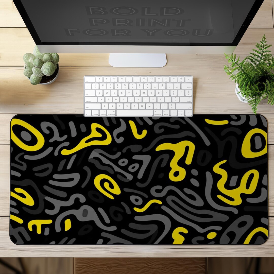Desk Mat Black Yellow Abstract Fanny Gaming Mouse Mat, Keyboard Laptop ...