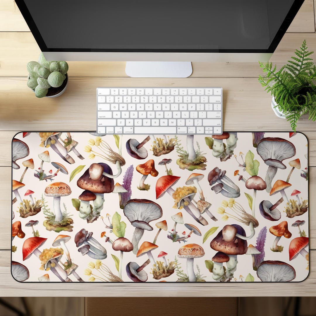 Desk Mat Realistic Mushrooms and Plants, Gift for Coworker, Keyboard ...