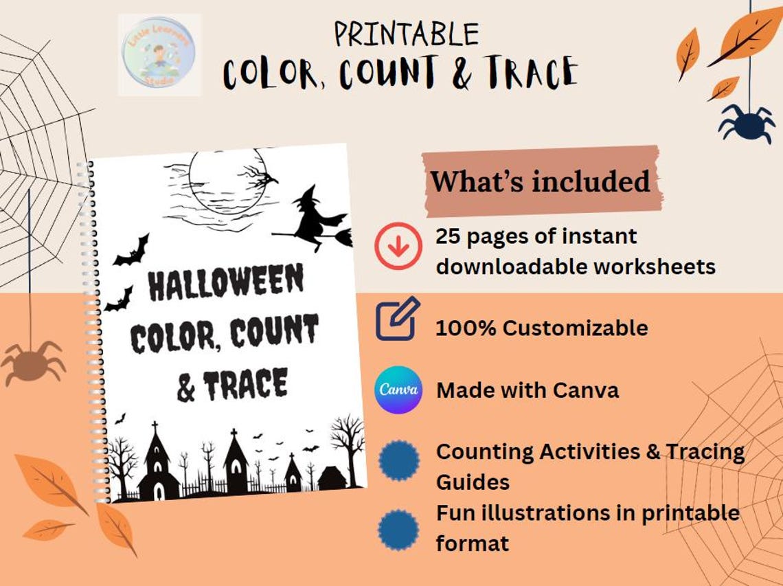 Halloween Printable Busy Book: Coloring, Counting, and Tracing, Busy ...