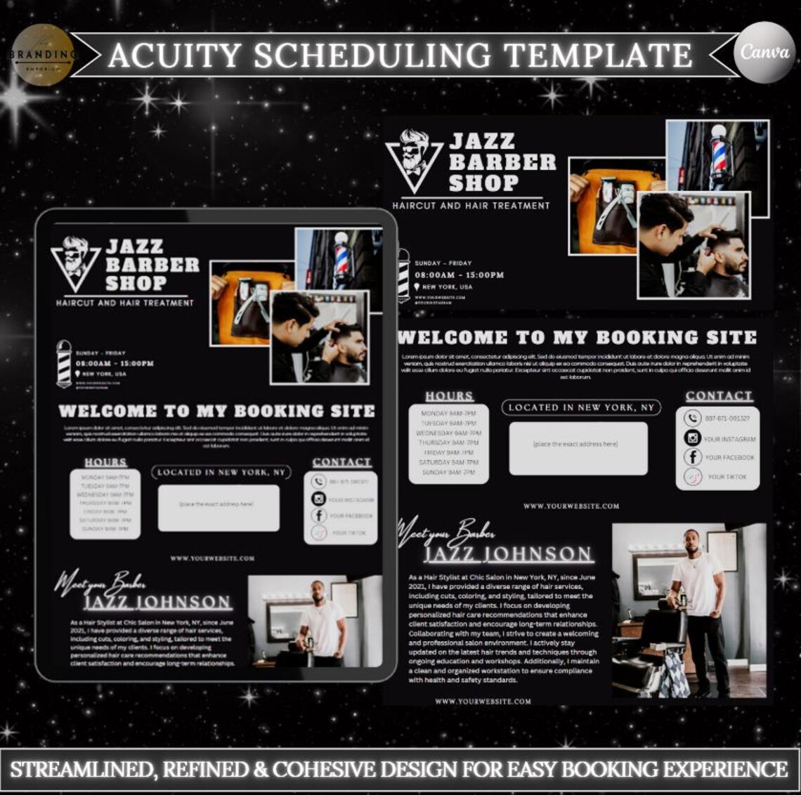 Barber Shop Acuity Scheduling Template: DIY Booking Site Canva Template ...