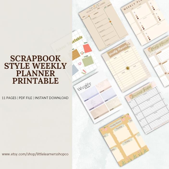 Scrapbook Style Weekly Planner Printable, Weekly Schedule, Daily ...