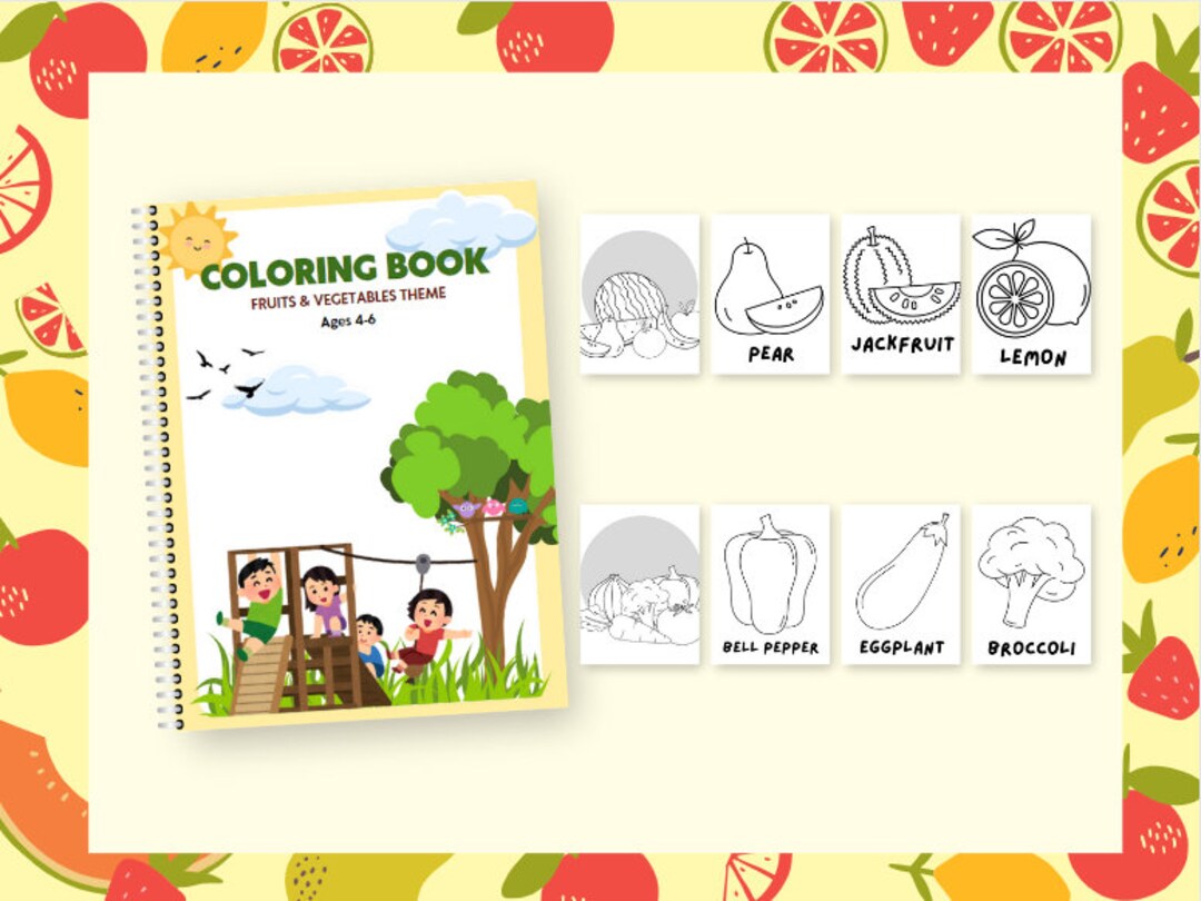 Fruits and Vegetables Coloring Book for Toddlers, Printable Quiet Book ...