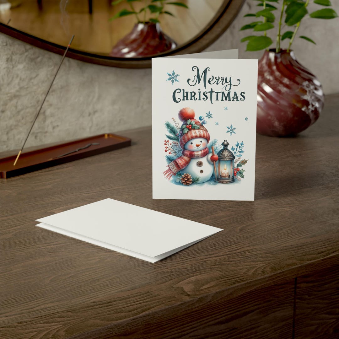 Christmas Greeting Cards Snowman and Tree Design, Set of 10, Holiday ...