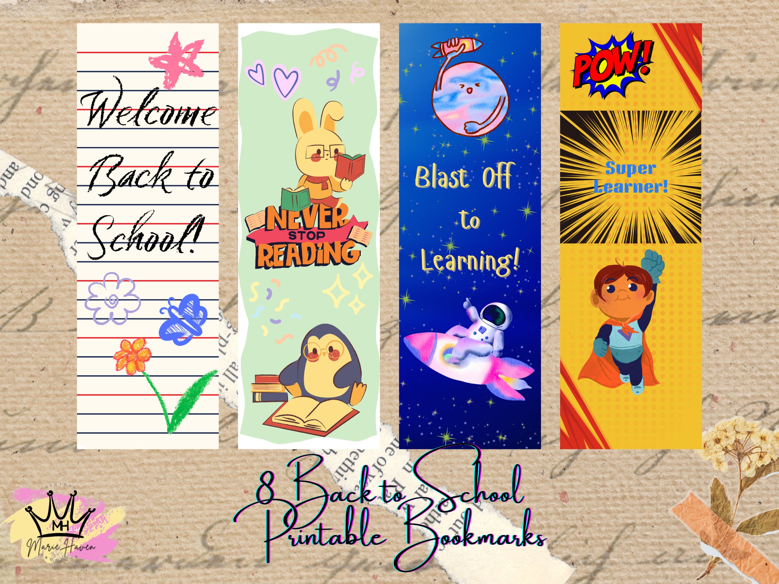 Back to School Printable Bookmarks Set Digital Download Gift Ideas ...