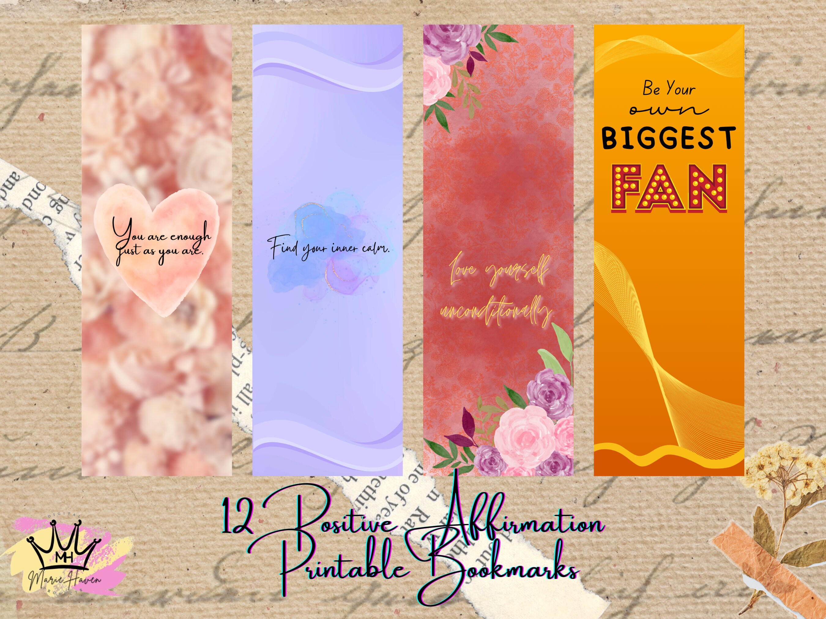 Positive Affirmation Printable Bookmarks Set Digital Download Gift ...