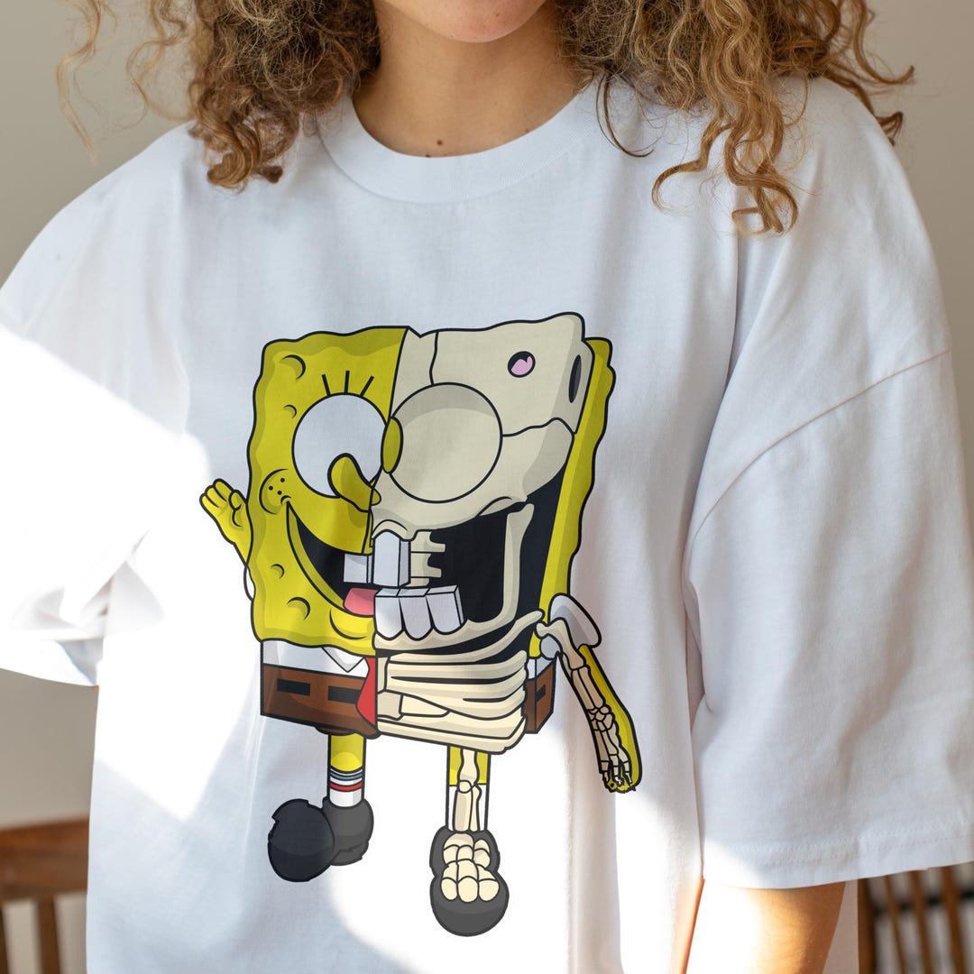 Spongebob Half Skeleton Halloween T-shirt: Funny Women's Tee - Etsy Canada