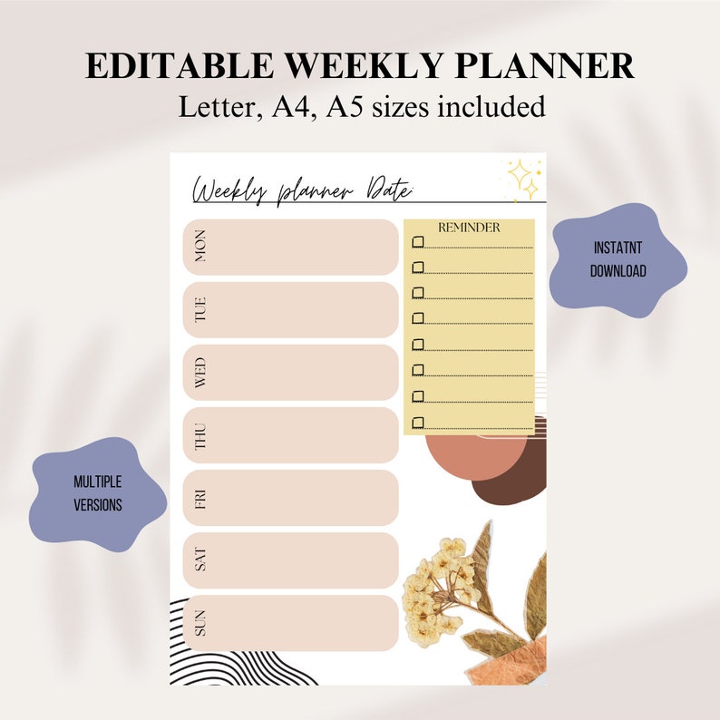 Weekly Planner Printable Landscape, Minimalist Weekly Schedule, Week at ...
