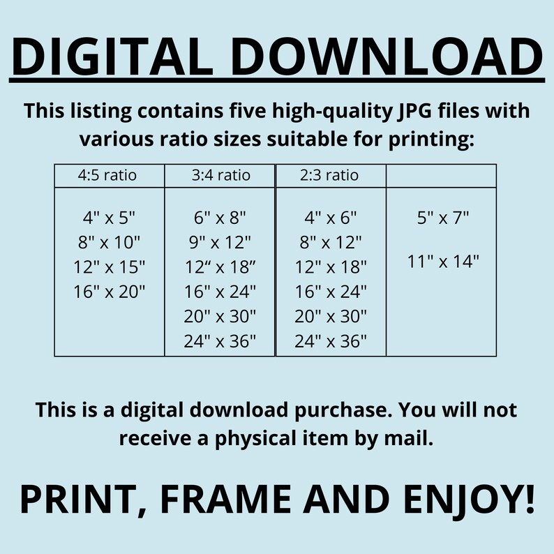 Wall Art Size Guide, Frame Size Guide, Print Size Guide, Digital Print ...