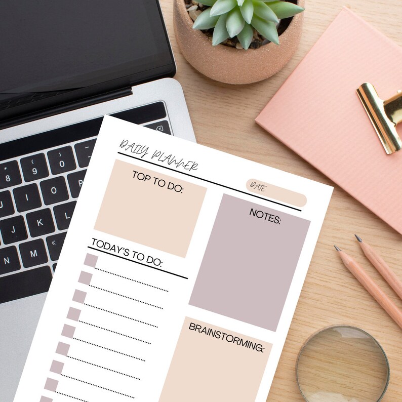 Daily Planner Template, Printable and Fillable PDF, Letter / A4 Size ...