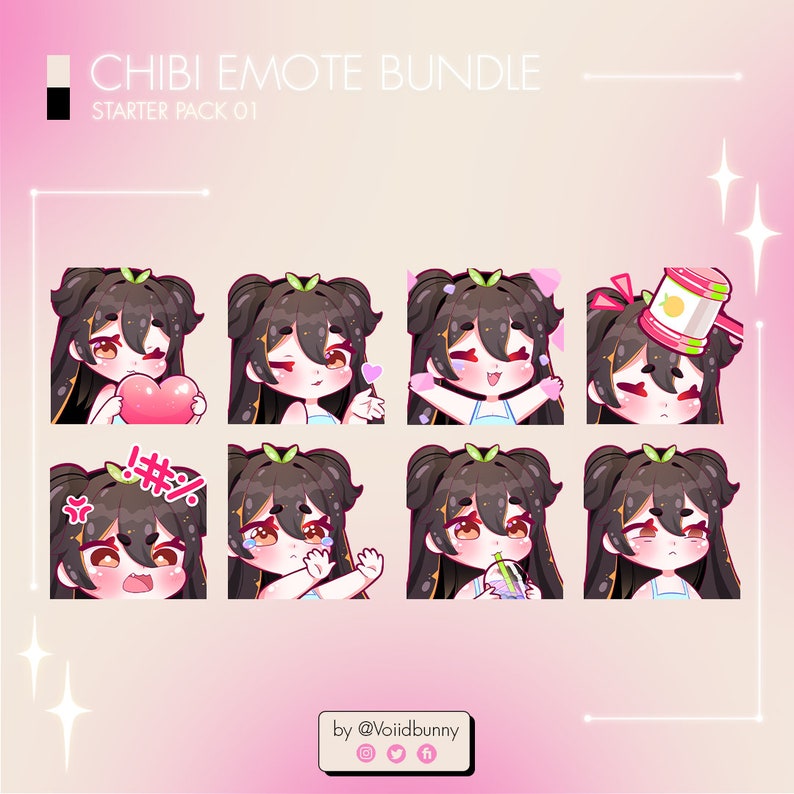 Cute Chibi "soft Girl" Girl Twitch Discord Emotes and Icons Starter ...