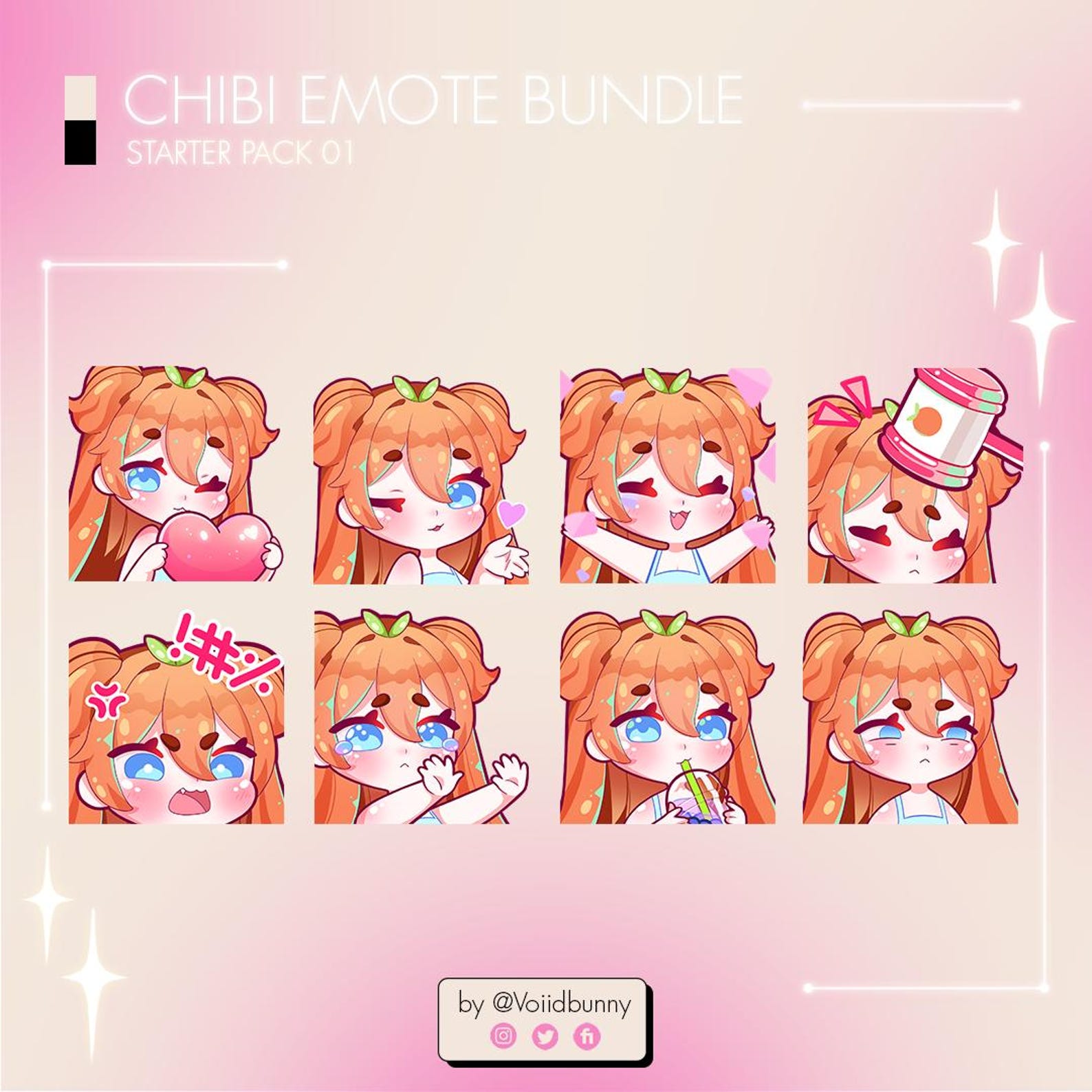 Cute Chibi "soft Girl" Girl Twitch Discord Emotes and Icons Starter ...