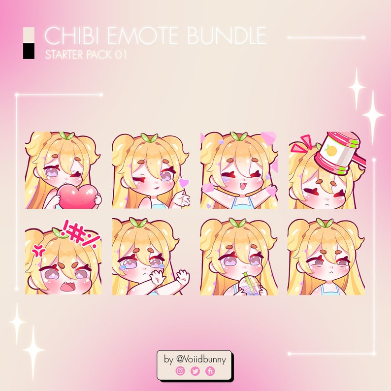 Cute Chibi "soft Girl" Girl Twitch Discord Emotes and Icons Starter ...