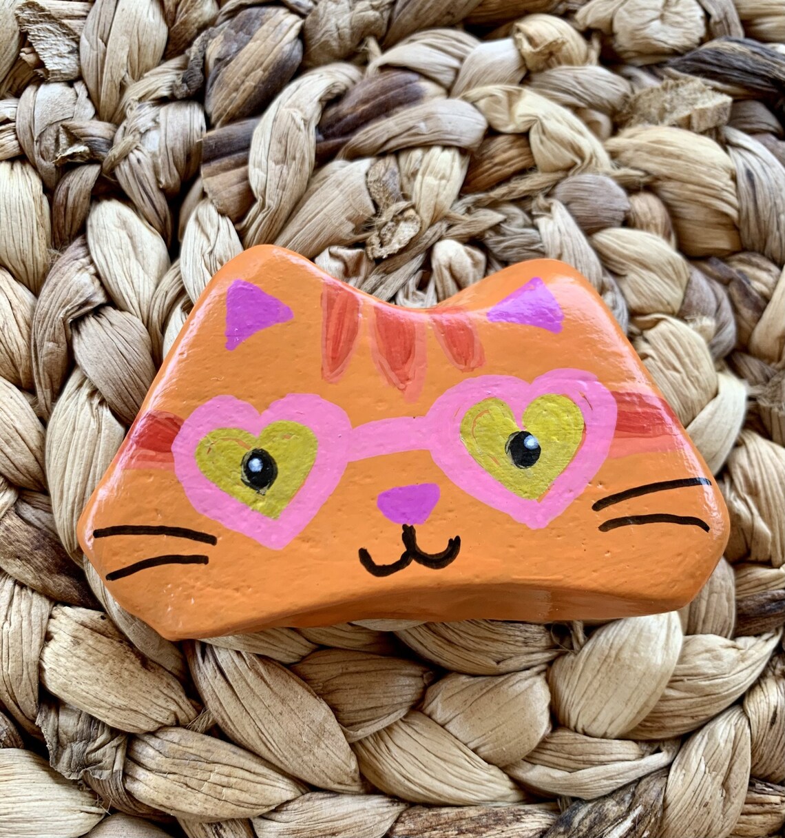 Cool Cat Hand Painted Natural Stone Orange Tabby Kitten Home Decor ...