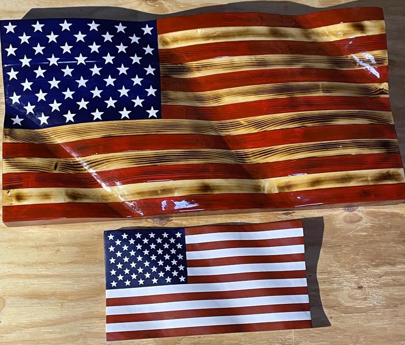 Wooden Wavy American Flag - Handcrafted With Shiny Epoxy Resin Finish ...