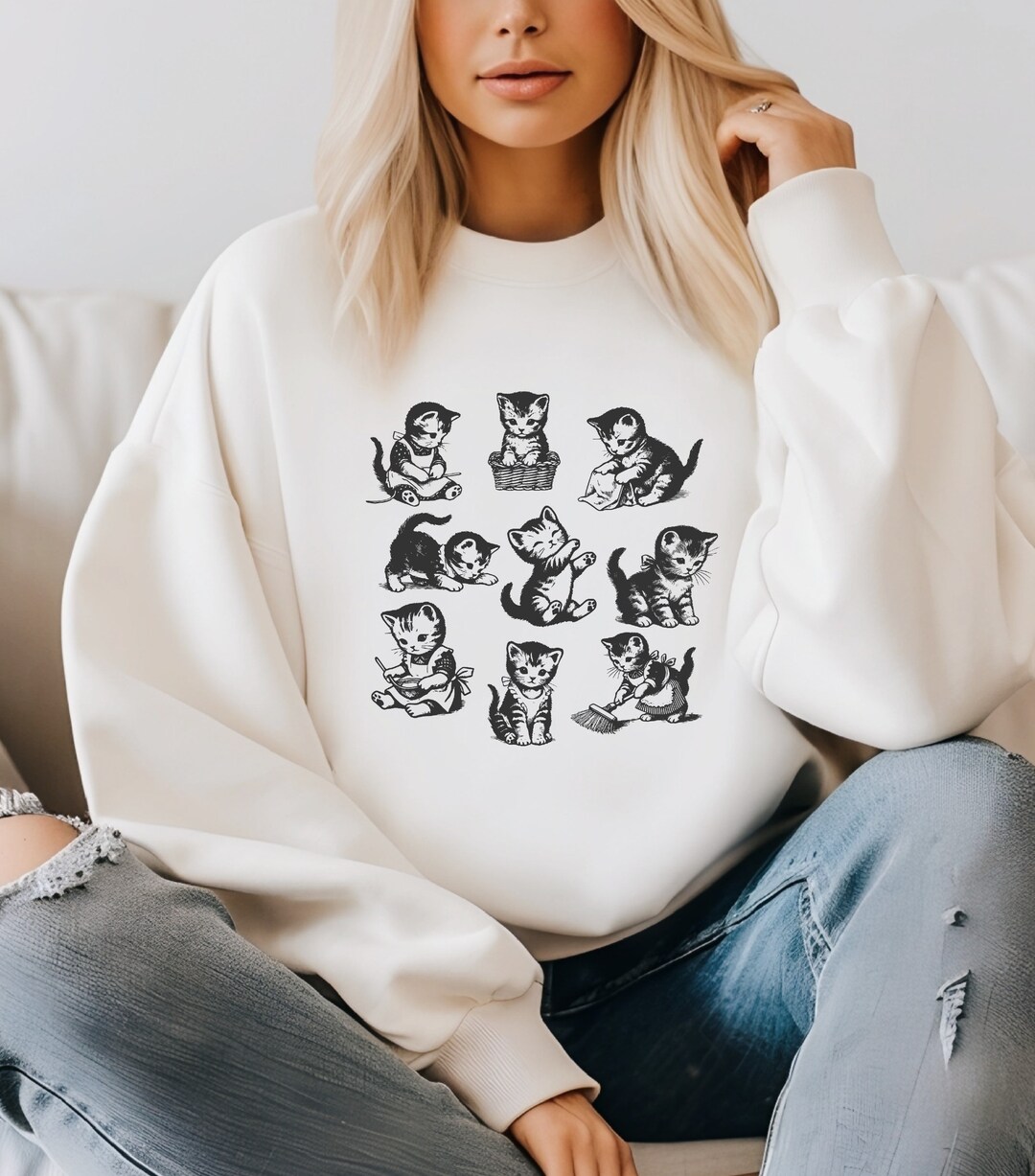 Vintage Cats, Retro Cat, Vintage 90s Tattoo Cat Sweatshirt, Retro ...