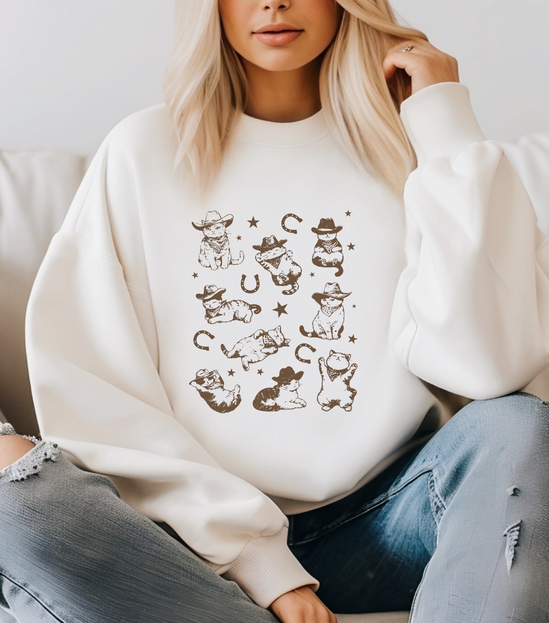 Cowboy Cats and Kittens Western Cowboy Vintage Sweatshirt, Retro 90s ...