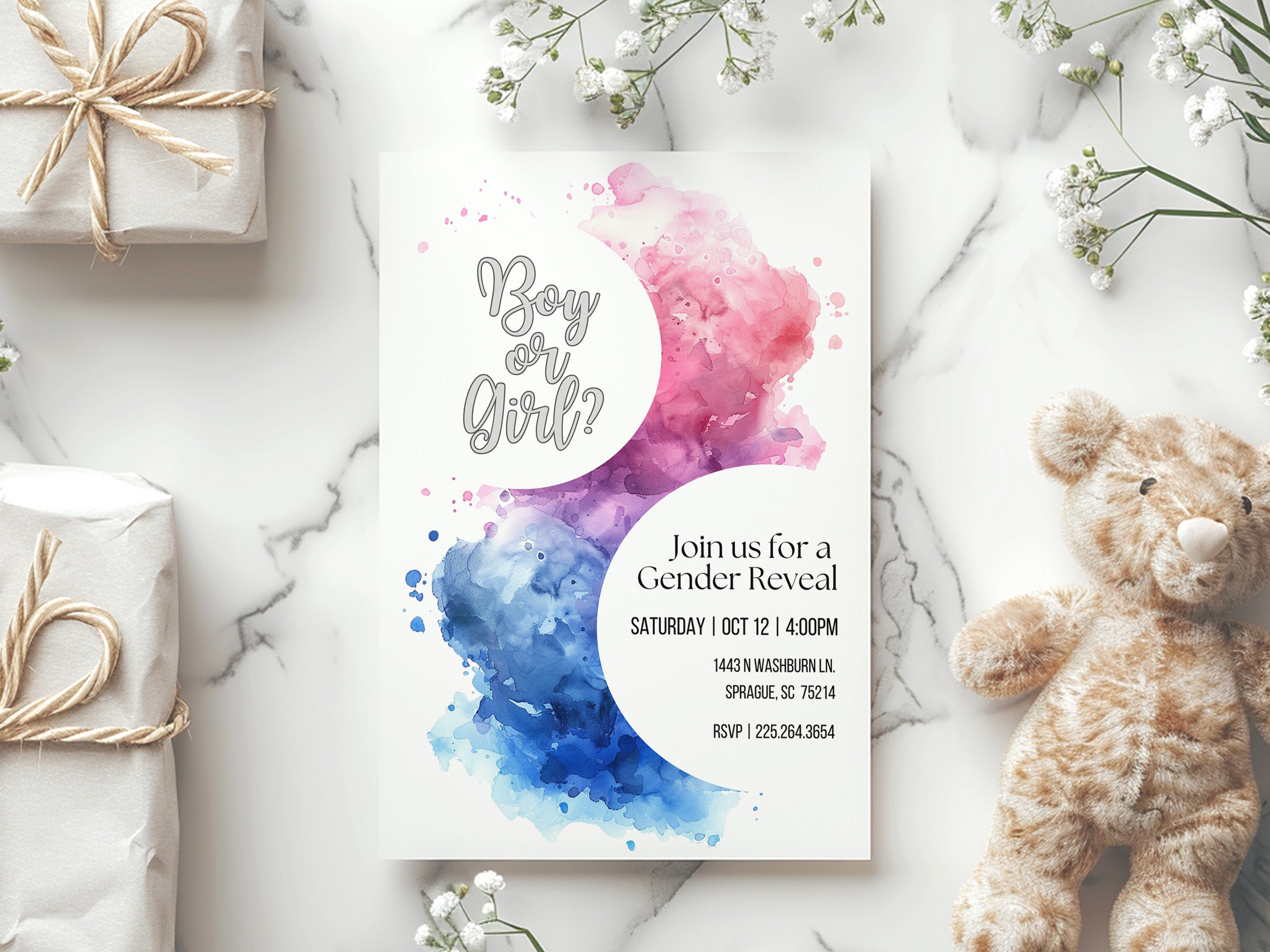 Editable Gender Reveal Invitation, Custom Gender Reveal Invite, Gender ...