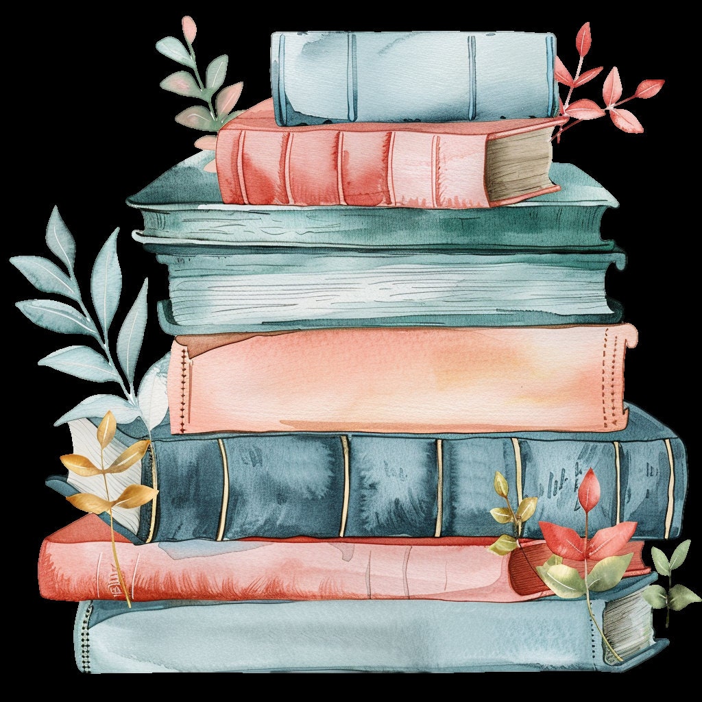 Vintage Watercolor Book Stack Clipart Digital Download Boho Book ...