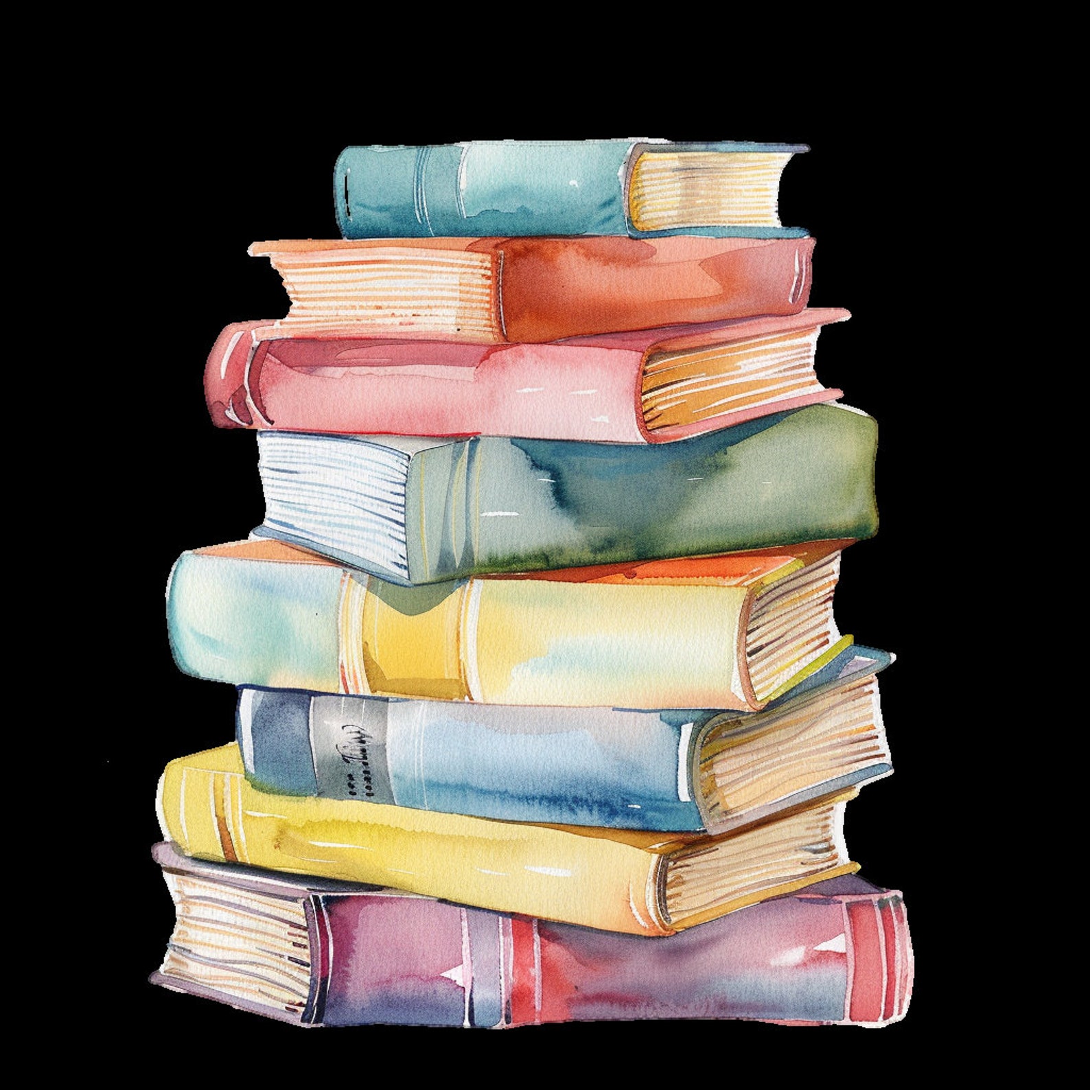 Vintage Watercolor Book Stack Clipart Digital Download Boho Book ...