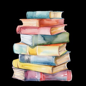 Vintage Watercolor Book Stack Clipart Digital Download Boho Book ...