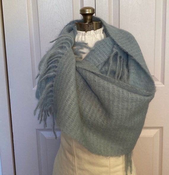 mohair scarf . powder blue Mohair scarf . shawl . wov… - Gem