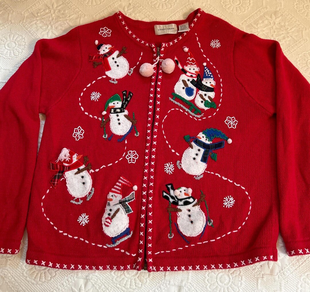 Vintage Winter Theme Sweater . Snowman Sweater . Theme Sweater . Red ...