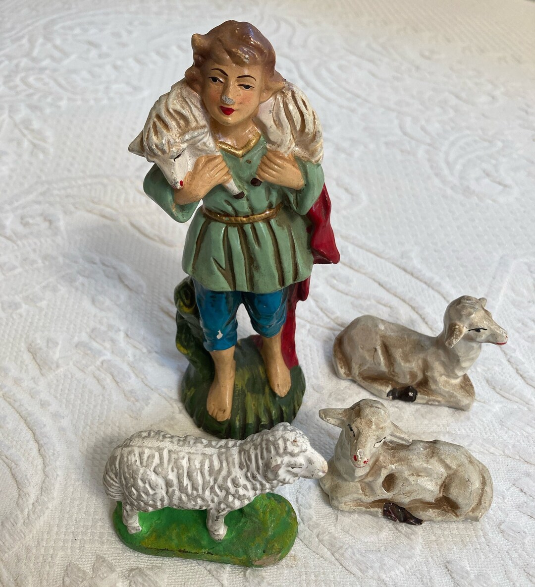 Nativity Set Shepherd and Sheep . Paper Mache Nativity .made in Japan ...