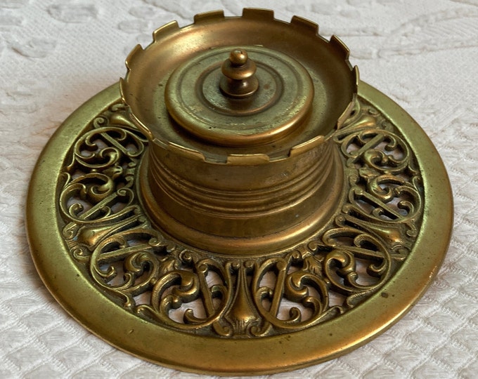 Inkwell . Brass Inkwell . Vintage Brass Ink Well . Victorian Inkwell ...