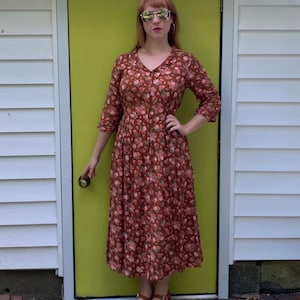 Vintage April Cornell Dress. Brown With Pink Tulips . Floral Prairie ...