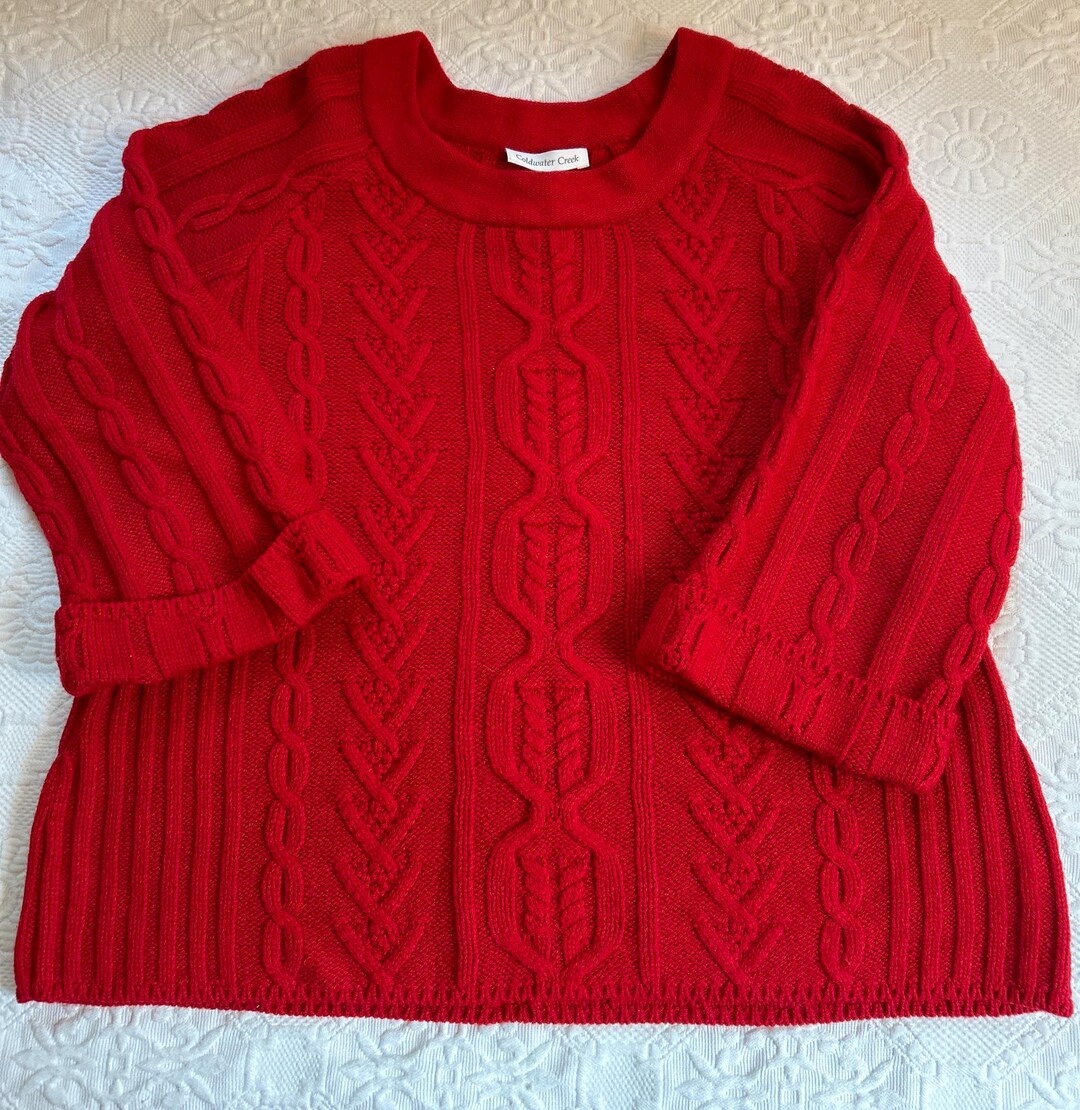 Red Fisherman Sweater . Red Cable Sweater. Acrylic Cable Sweater - Etsy