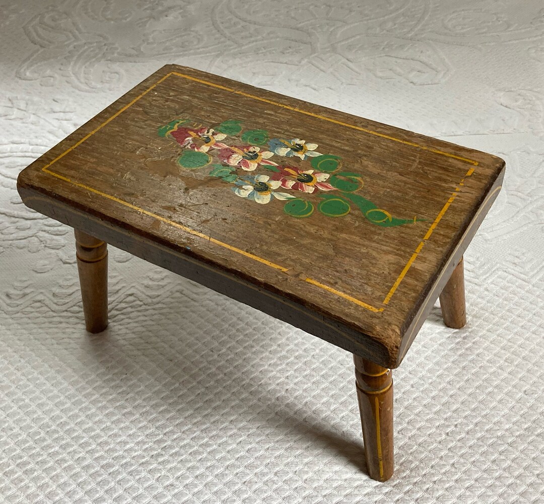 Footstool . Hand Painted Footstool . Rustic Footstool . Wooden Stool ...