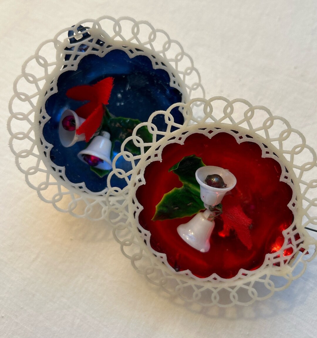 Diorama Ornament: Red & Blue With Lace Rim, Set of 2 . Retro 60s ...