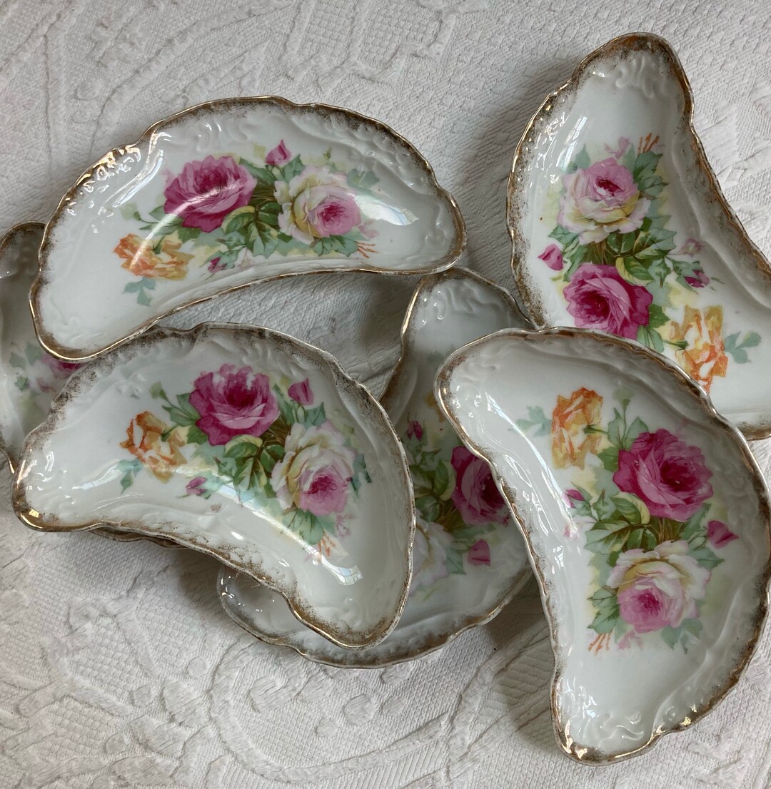 Vintage Crescent Bone Dishes: Rose Pattern, Gold Trim Set of 6 - Etsy