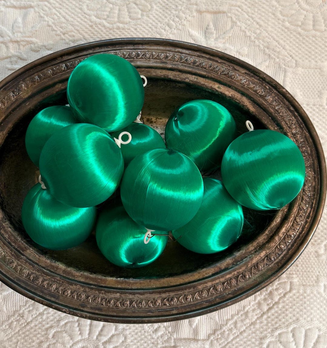 10 Green Satin Ornaments . Green Retro Ornaments . Unbreakable ...